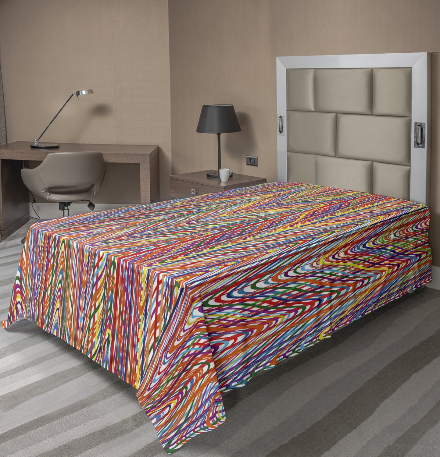 Ambesonne Abstract Flat Sheet, Colorful Zig Zag Lines, TwinXL Size ...