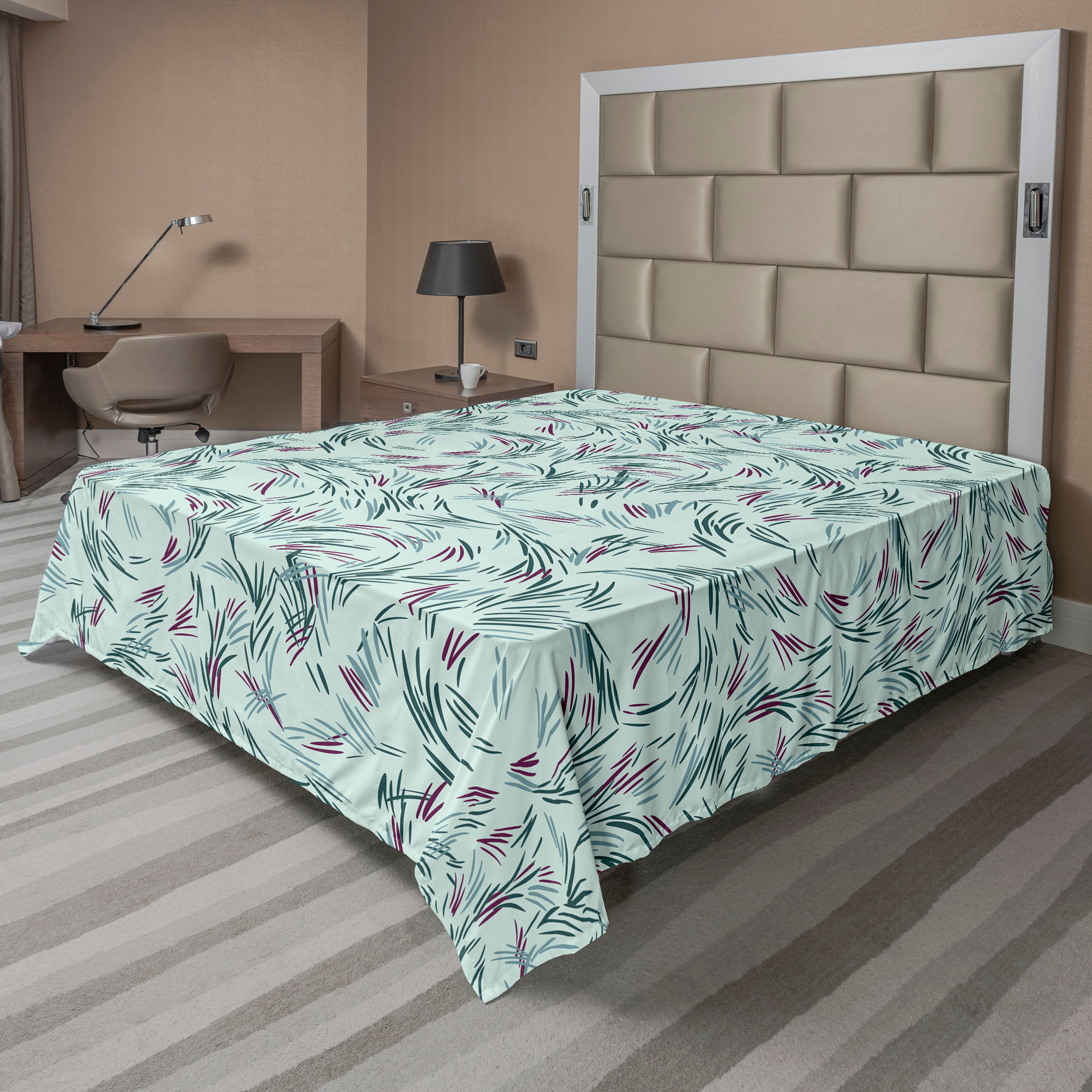 Abstract Flat Sheet, Minimalist Vibes Swirling Dash Lines Pattern ...