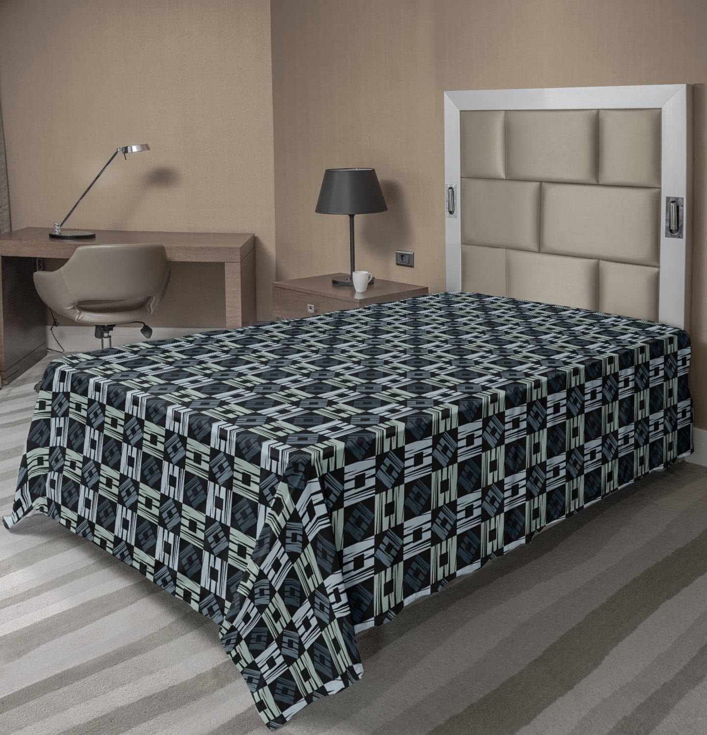 Abstract Flat Sheet, Modern Design of Bizarre Squares, Soft Comfortable ...