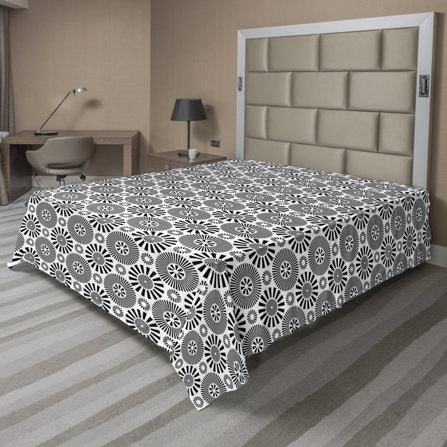 Ambesonne Abstract Flat Sheet, Circular Rounds Geometric, King Size ...