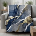 Abstract Fleece Throw Blanket Blue Ink Gold Foiling Ocean Waves Luxury ...