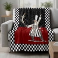 Abstract Fleece Throw Blanket Cartoon Style Chef White Black Checkered ...