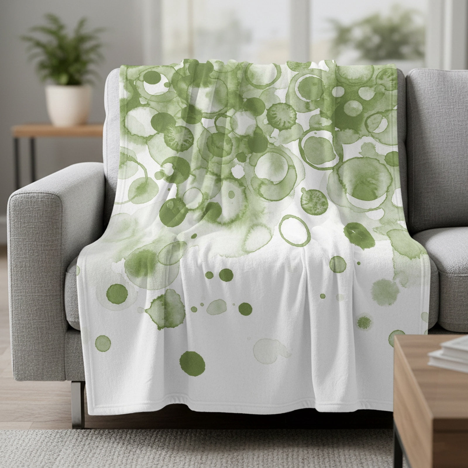 Abstract Fleece Throw Blanket Green Gradient Watercolors Ink Points ...