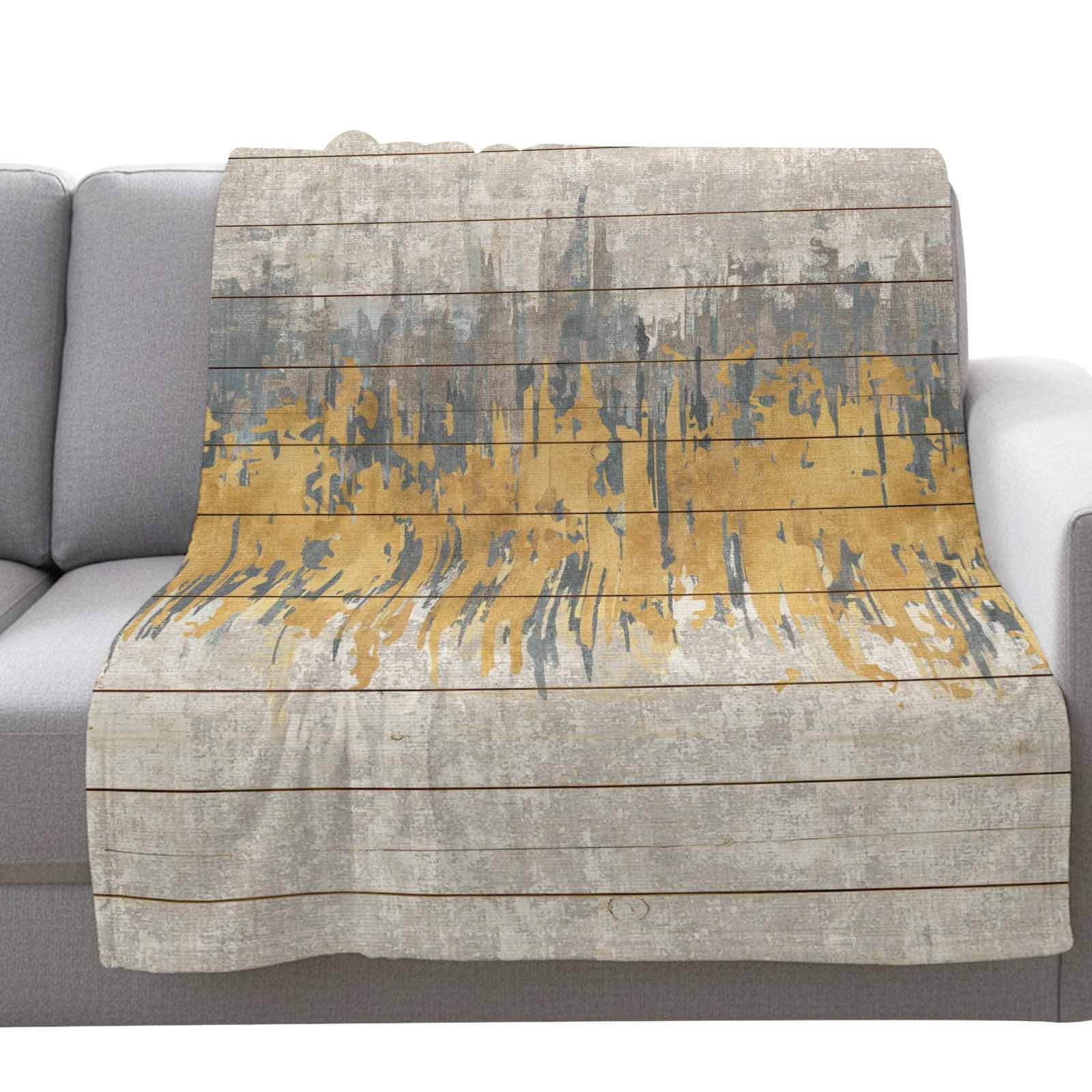Abstract Fleece Throw Blanket Lightweight Yellow Grey Graffiti ...