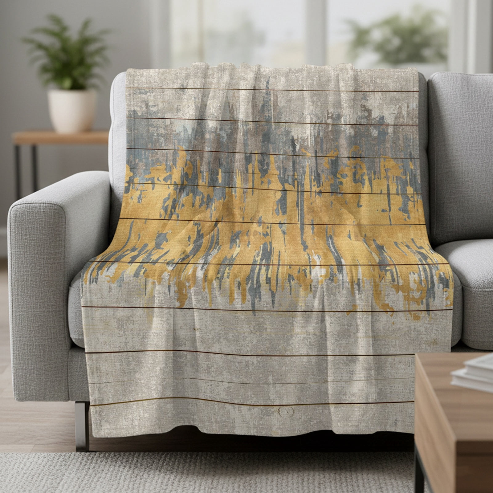 Abstract Fleece Throw Blanket Yellow Grey Graffiti Silhouette Art Retro ...