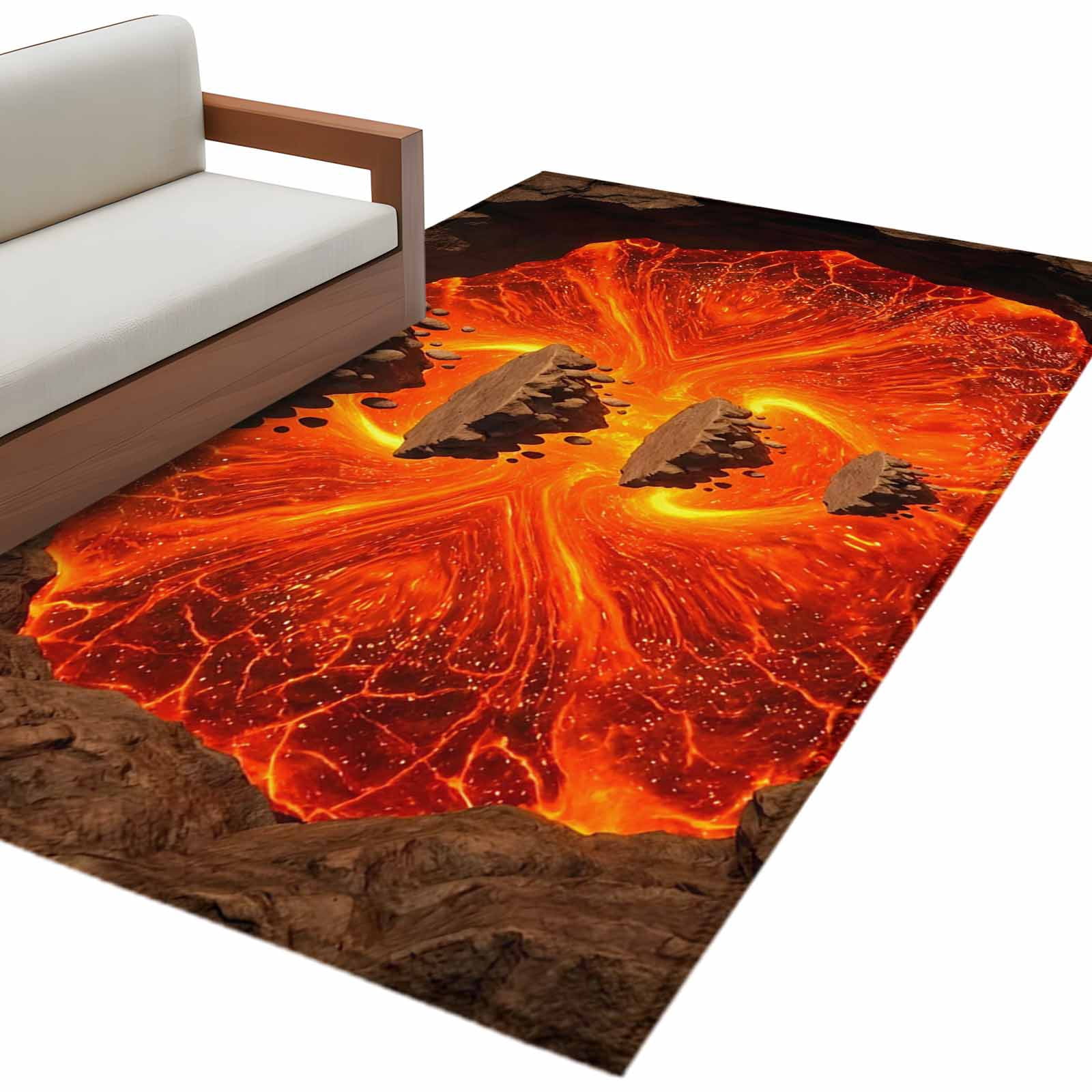 Abstract Floating Rocks Area Rug 4x6 Washable Rug Non Slip Red Lava ...