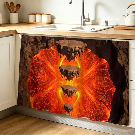 Abstract Floating Rocks Cabinet Curtains for Shelves, Red Lava Modern ...