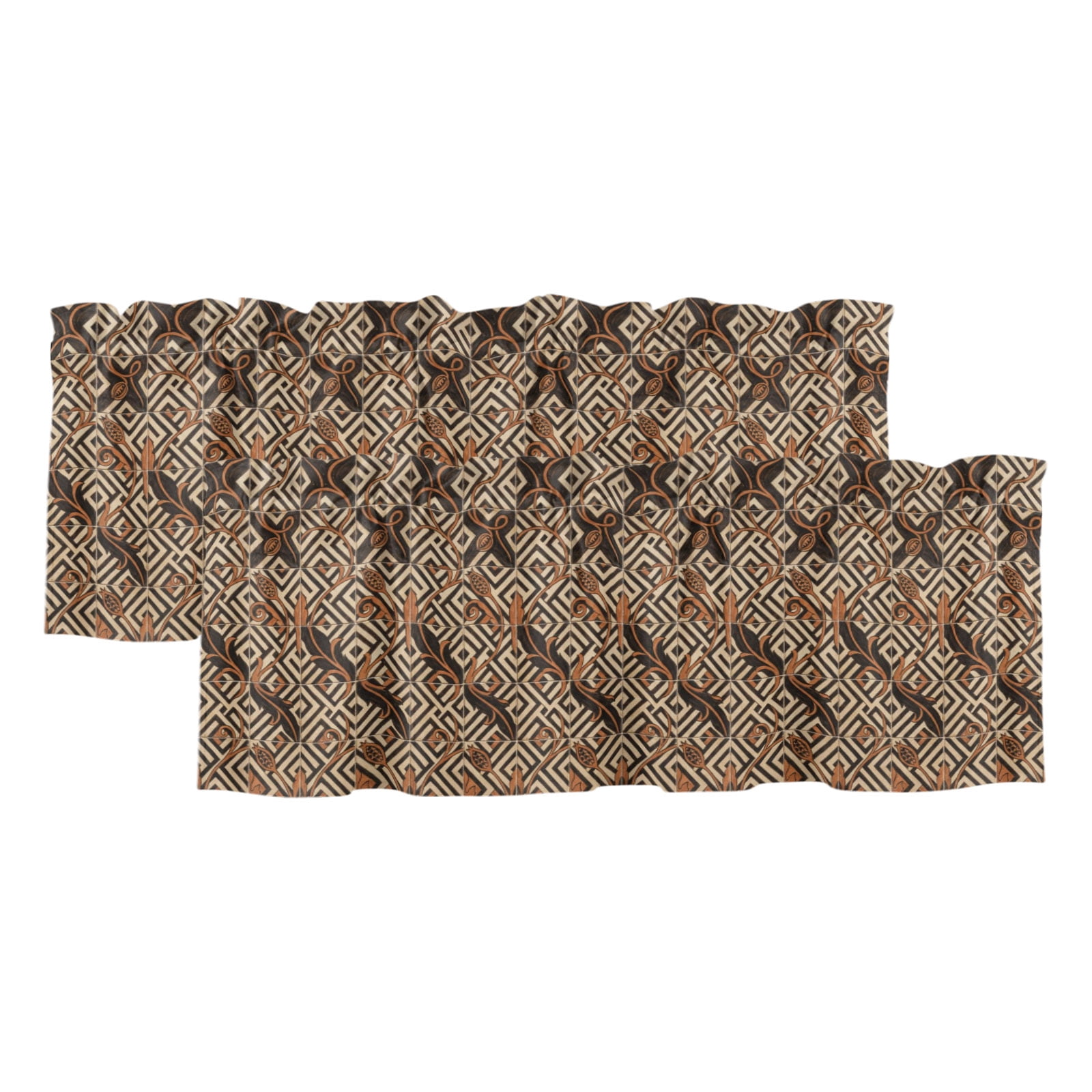 Abstract Floral 2 Panels Kitchen Valance, Retro Art Brown Beige ...