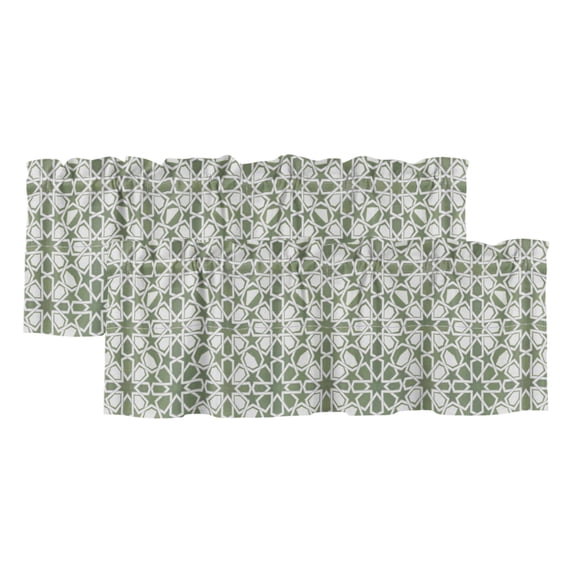 Abstract Floral 2 Panels Kitchen Valance, Retro Green Geometric Texture ...