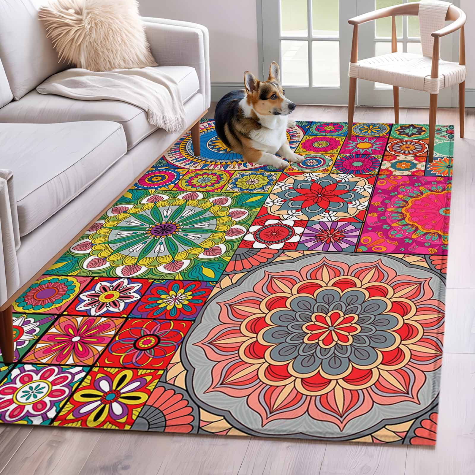Abstract Floral Area Rugs 4x6 ft Ethnic Style Colorful Countryside ...