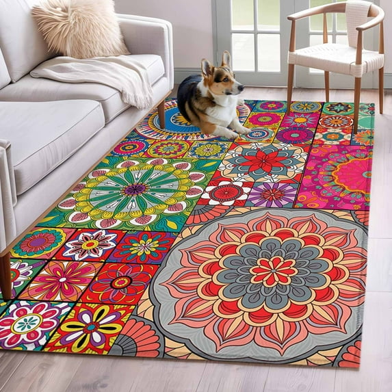 Abstract Floral Area Rugs 4x6 ft Ethnic Style Colorful Countryside ...