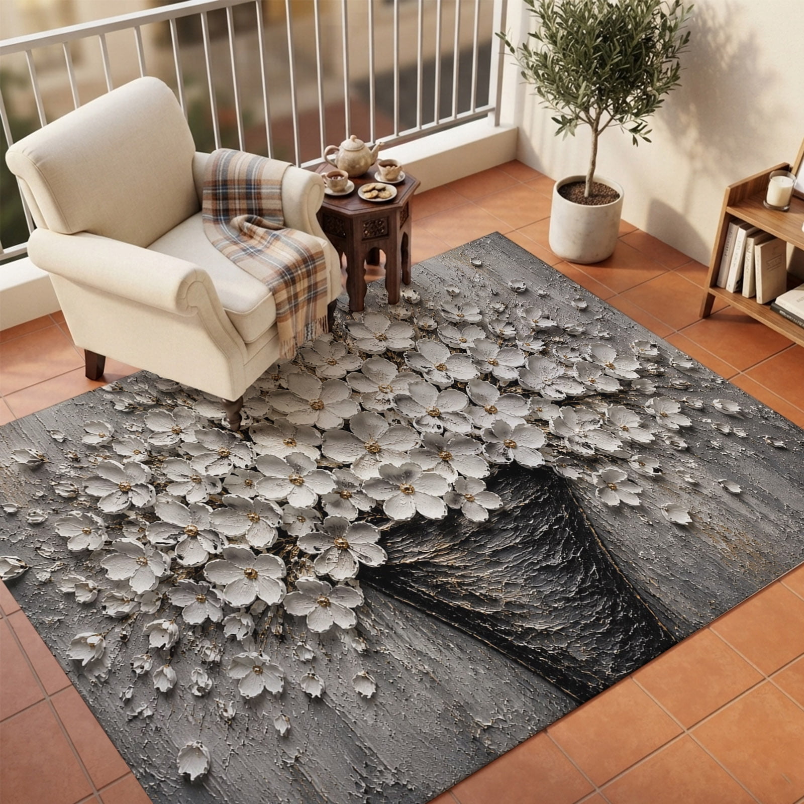 Abstract Floral Area Rugs 8'x10', Washable Small Throw Rugs for Living ...