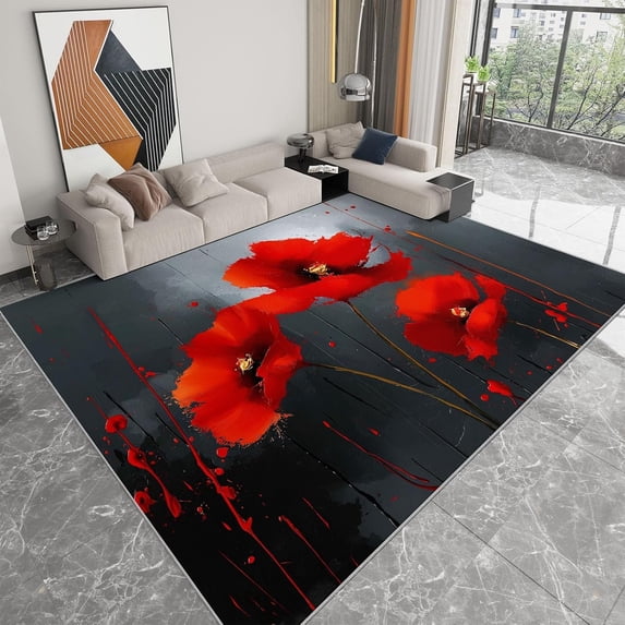 Abstract Floral Area Rugs, Abstract Flowers Plants Stripes Carpet ...