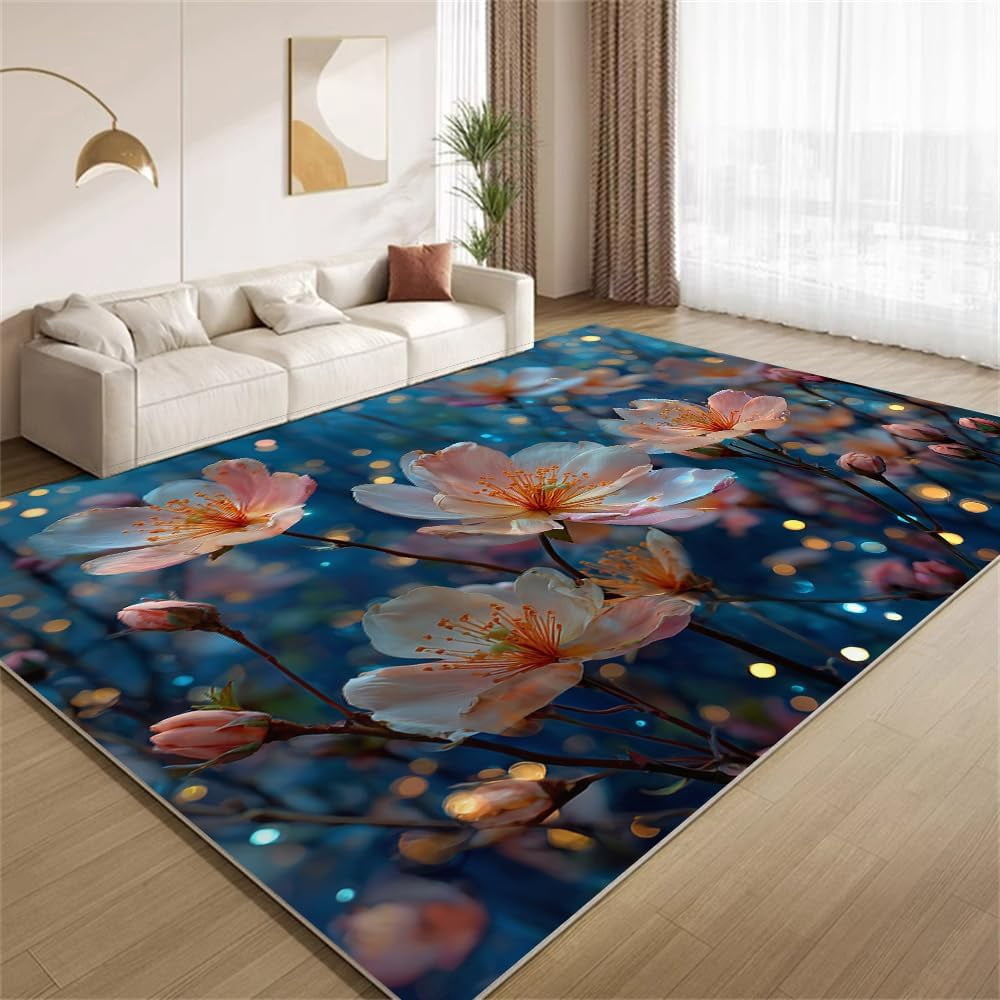 Abstract Floral Area Rugs, Modern Plant Carpet, Washable Non Slip Low ...