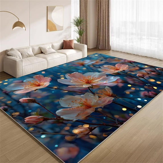 Abstract Floral Area Rugs, Modern Plant Carpet, Washable Non Slip Low ...