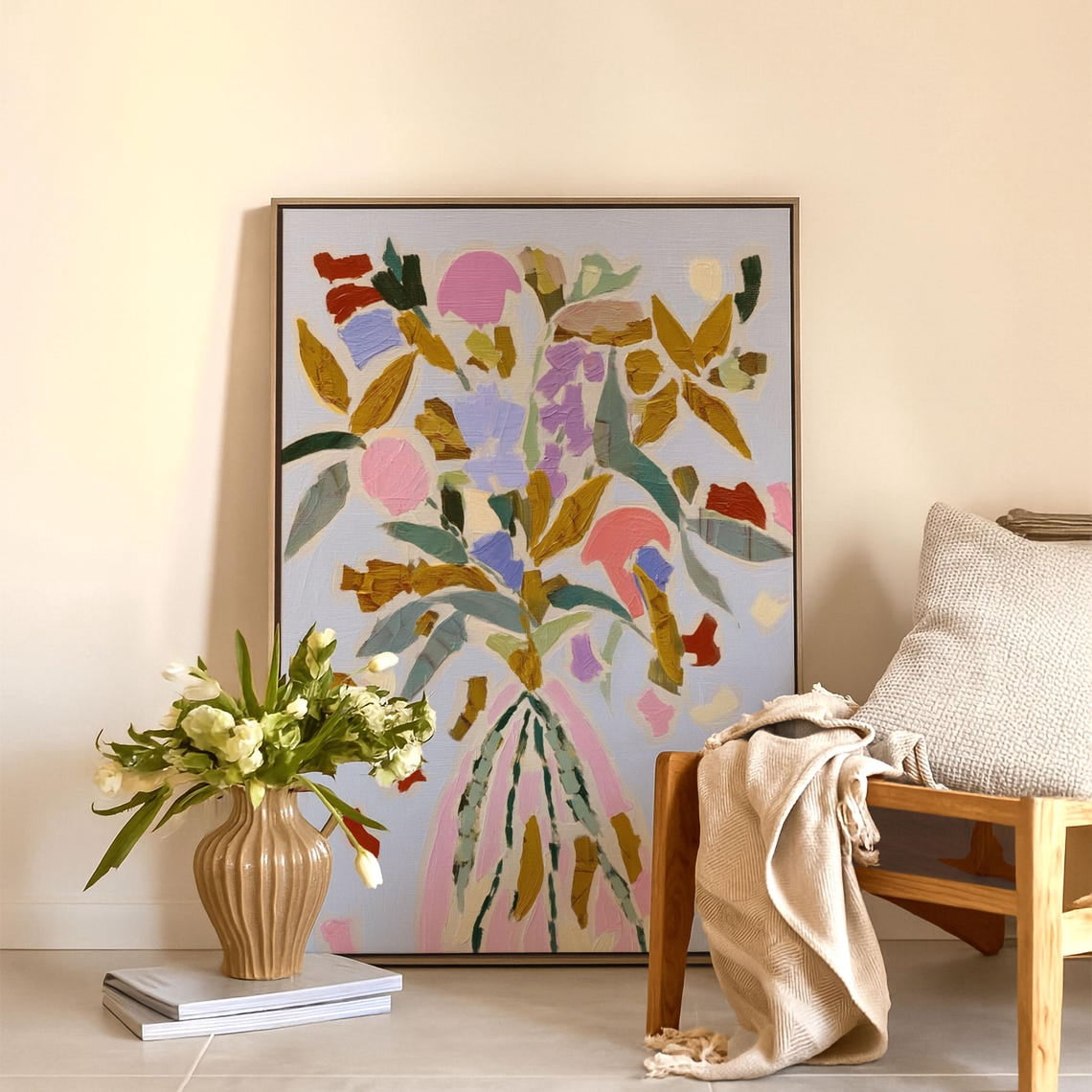 Abstract Floral Art Modern Botanical Earthy Pastel Tones, Stretched ...