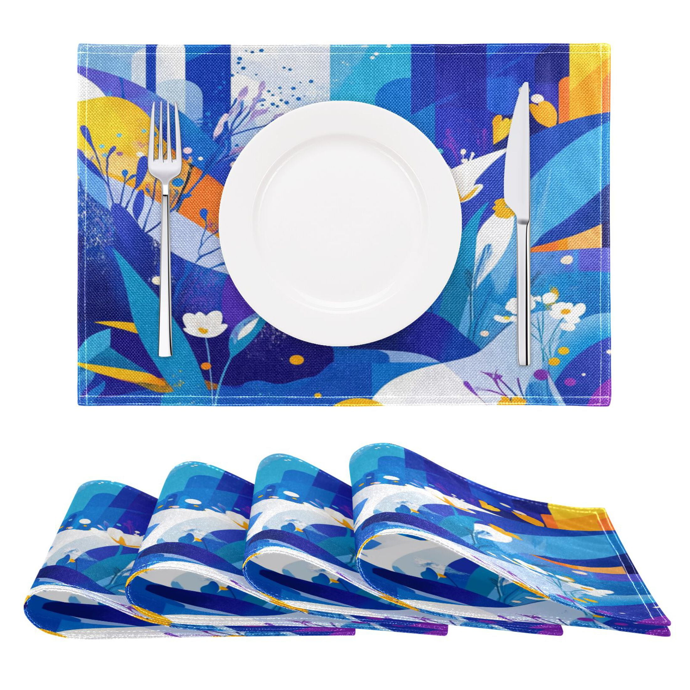 Abstract Floral Art Placemats Set of 6 Coffee Mats, Non Slip Backing ...