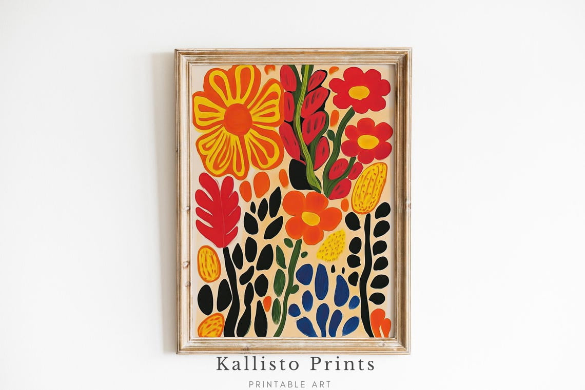 Abstract Floral Art Print Poster, Bold Colorful Flower , Modern ...