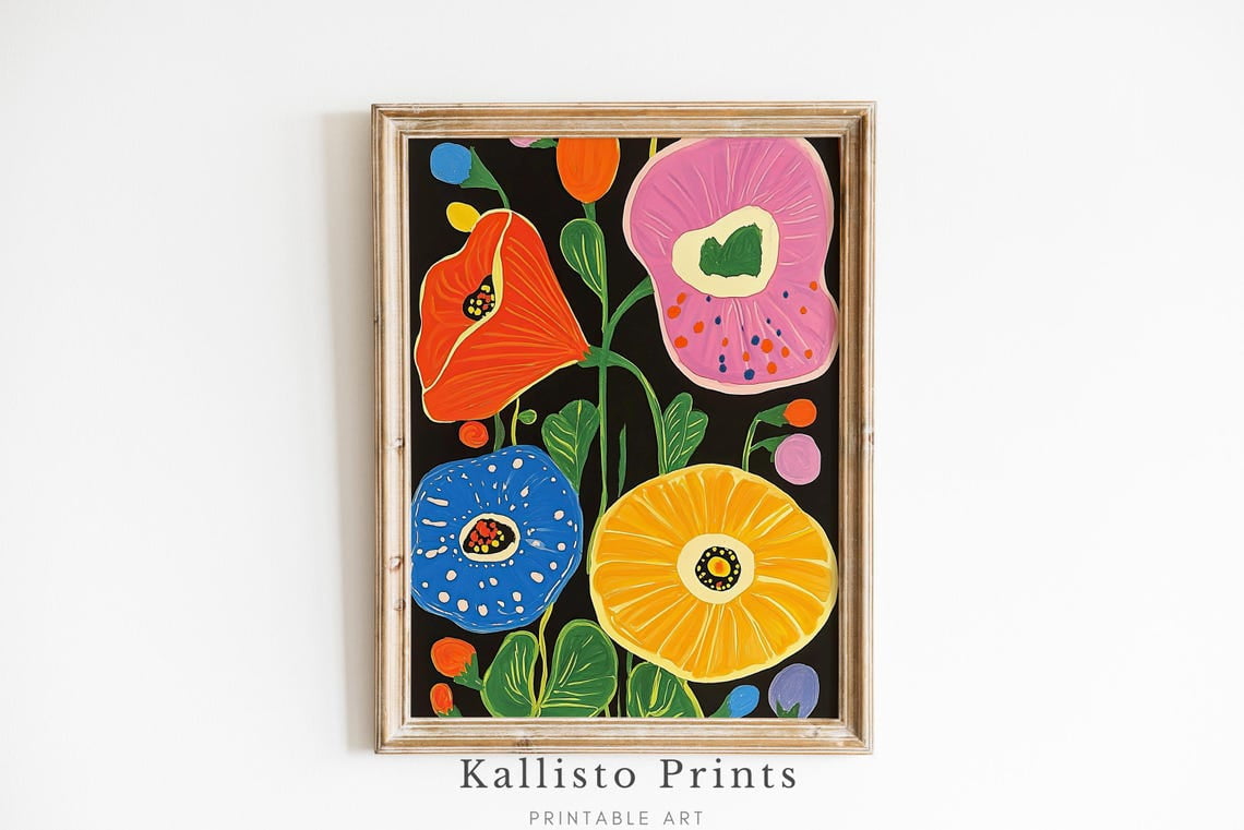 Abstract Floral Art Print Poster, Bold Modern Flower Wall Decor ...