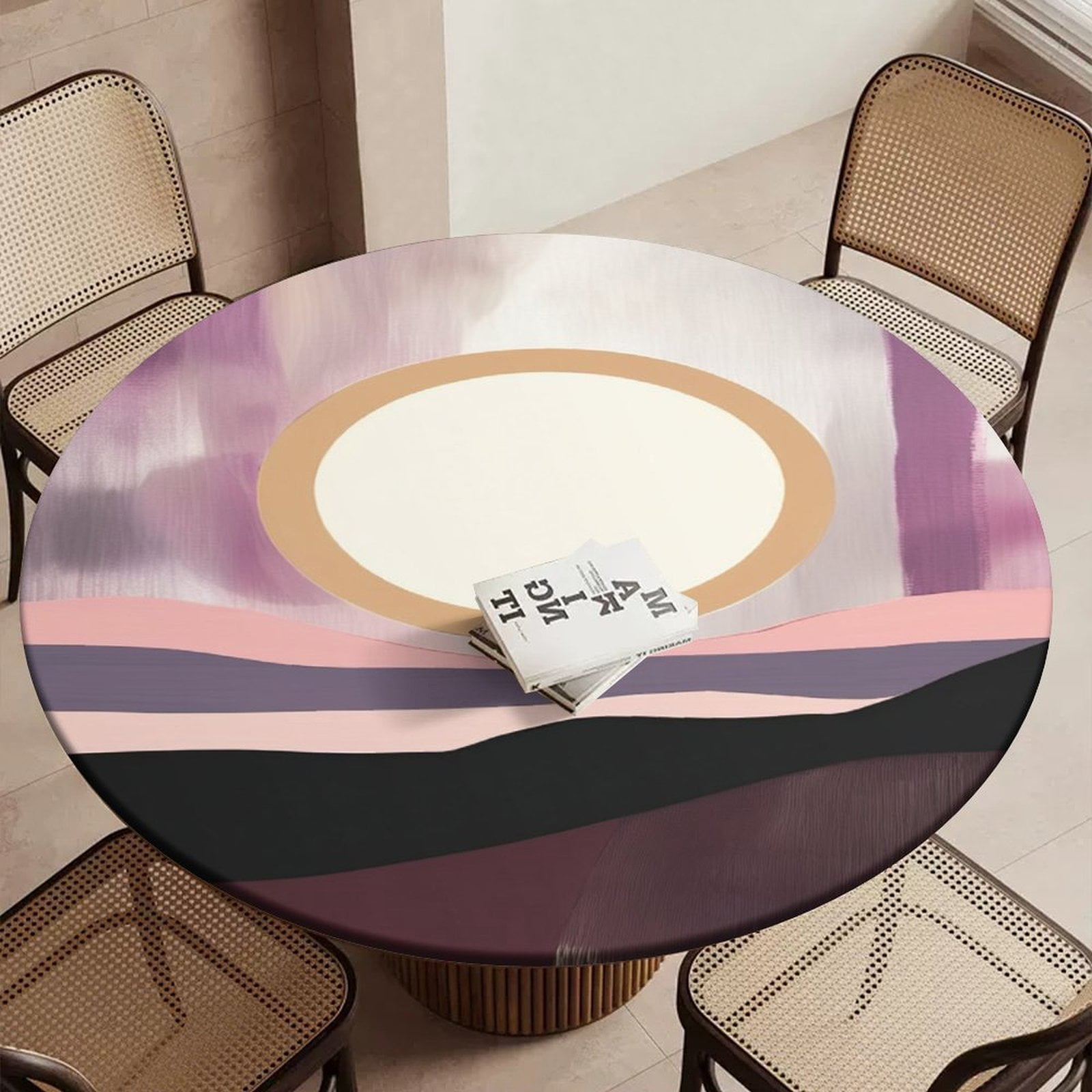 Abstract Floral Art Print Round Table Cover Kitchen Printed Waterproof ...