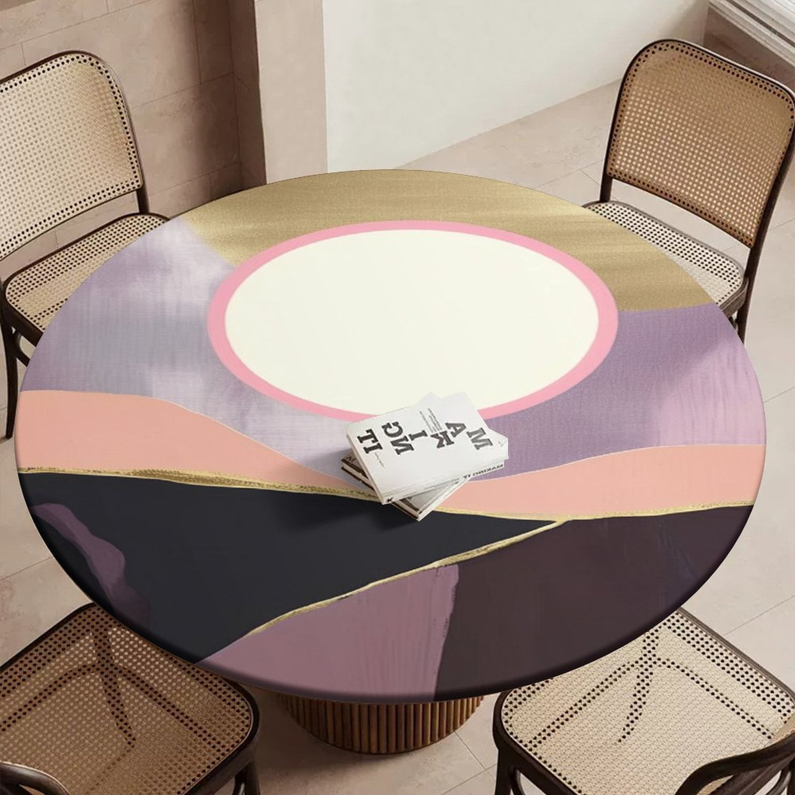 Abstract Floral Art Print Round Table Cover Kitchen Printed Waterproof ...