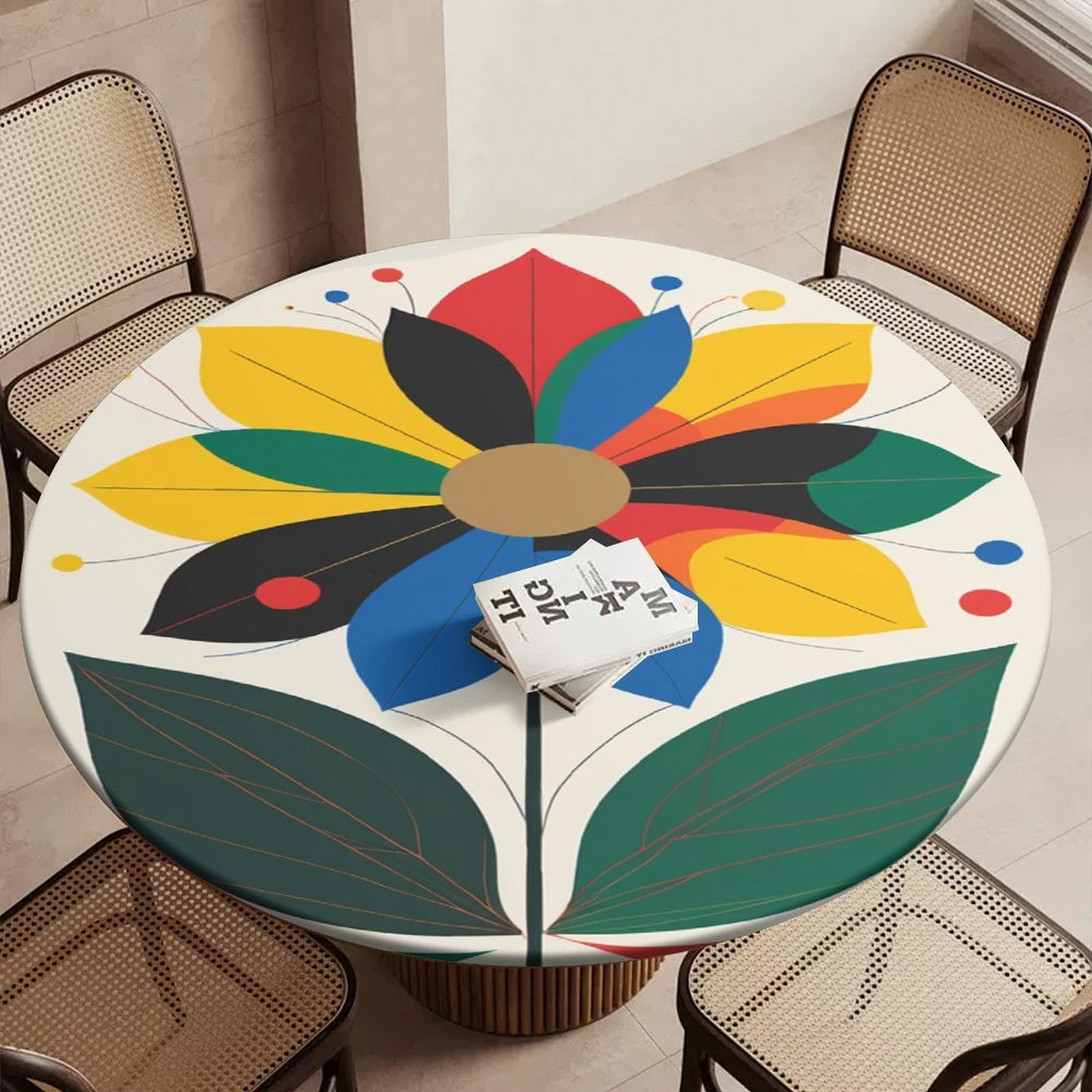 Abstract Floral Art Print Round Table Cover Kitchen Printed Waterproof ...
