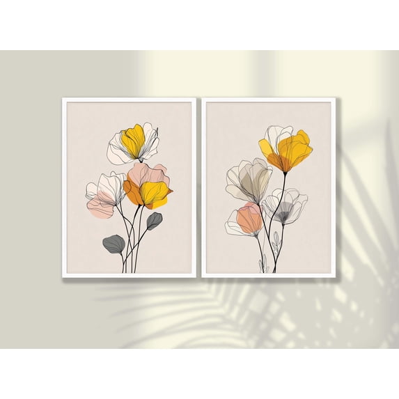 Abstract Floral Art Prints Minimalist Botanical Set Home Decor Office ...