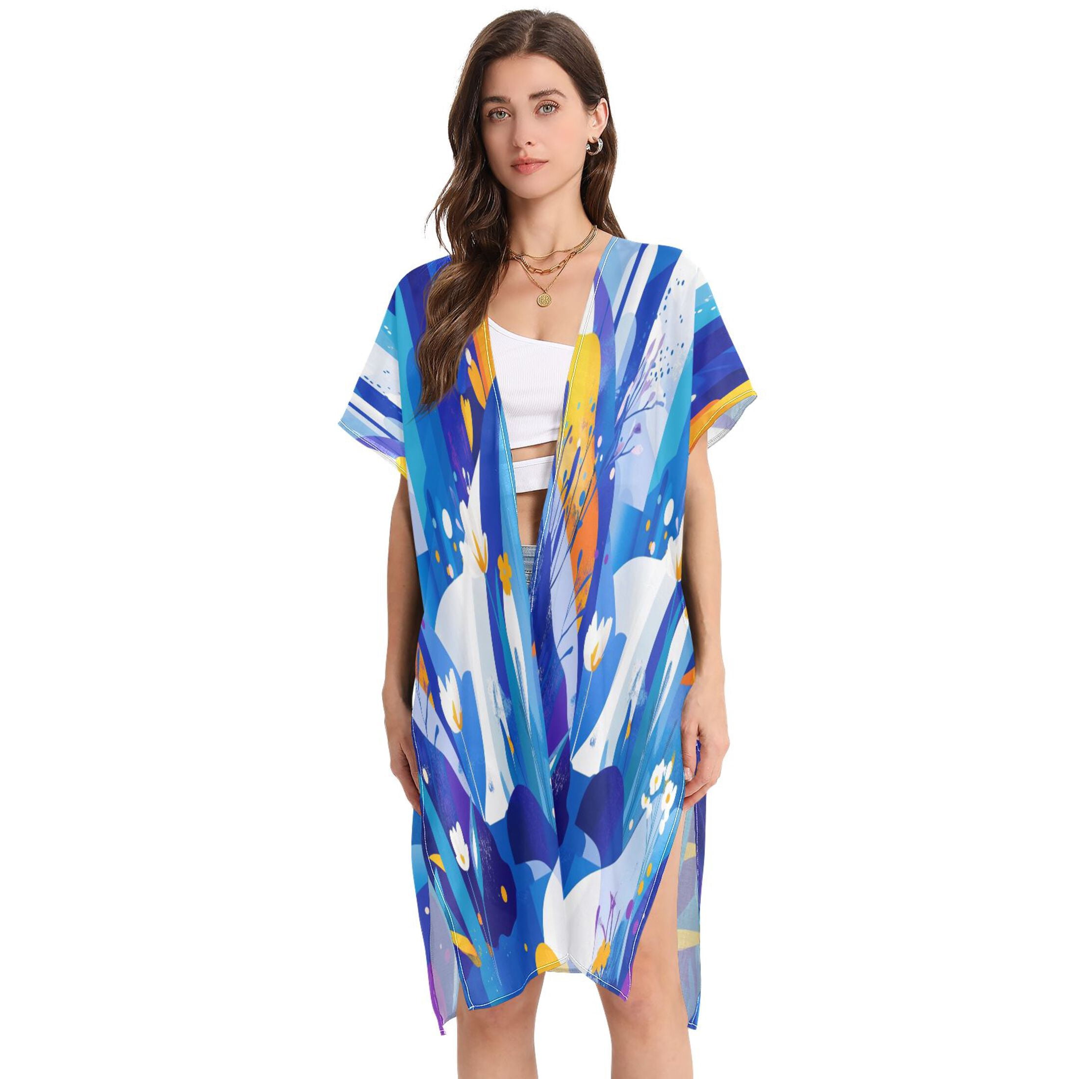 Abstract Floral Art Women's Swimwear Cover Up Summer Cardigan Beach ...