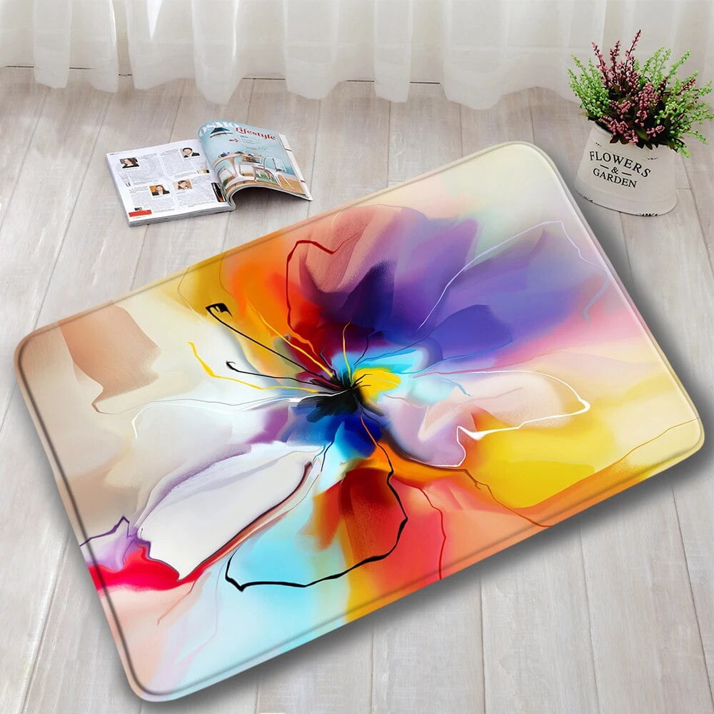 Abstract Floral Bath Mats 3pcs Set Creative Line Watercolor Art ...