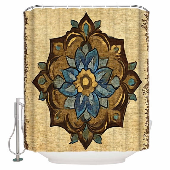 Abstract Floral Bathroom Shower Curtains with 12 Hooks Polyester ...