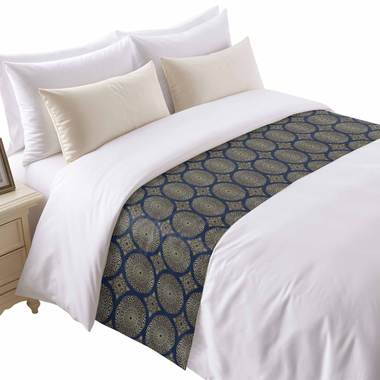Abstract Floral Bed Runner for King Size Bed, Vintage Navy Blue ...