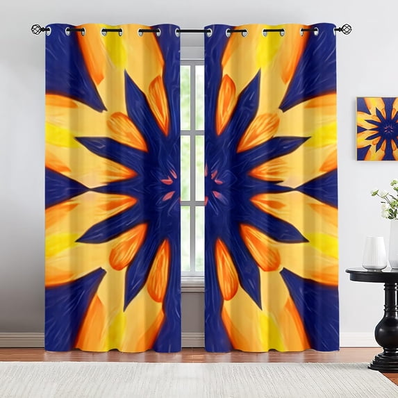 Abstract Floral Blackout Curtains, Blue Yellow Floral Pattern Window ...