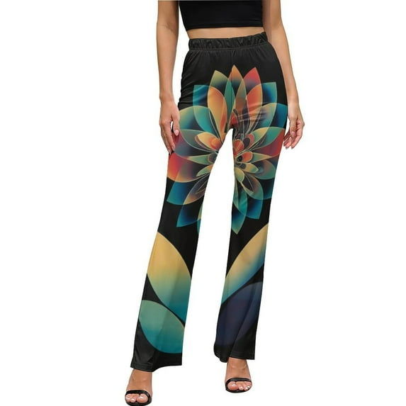 Abstract Floral Bloom High Waisted Casual Flared Trousers Summer Home ...