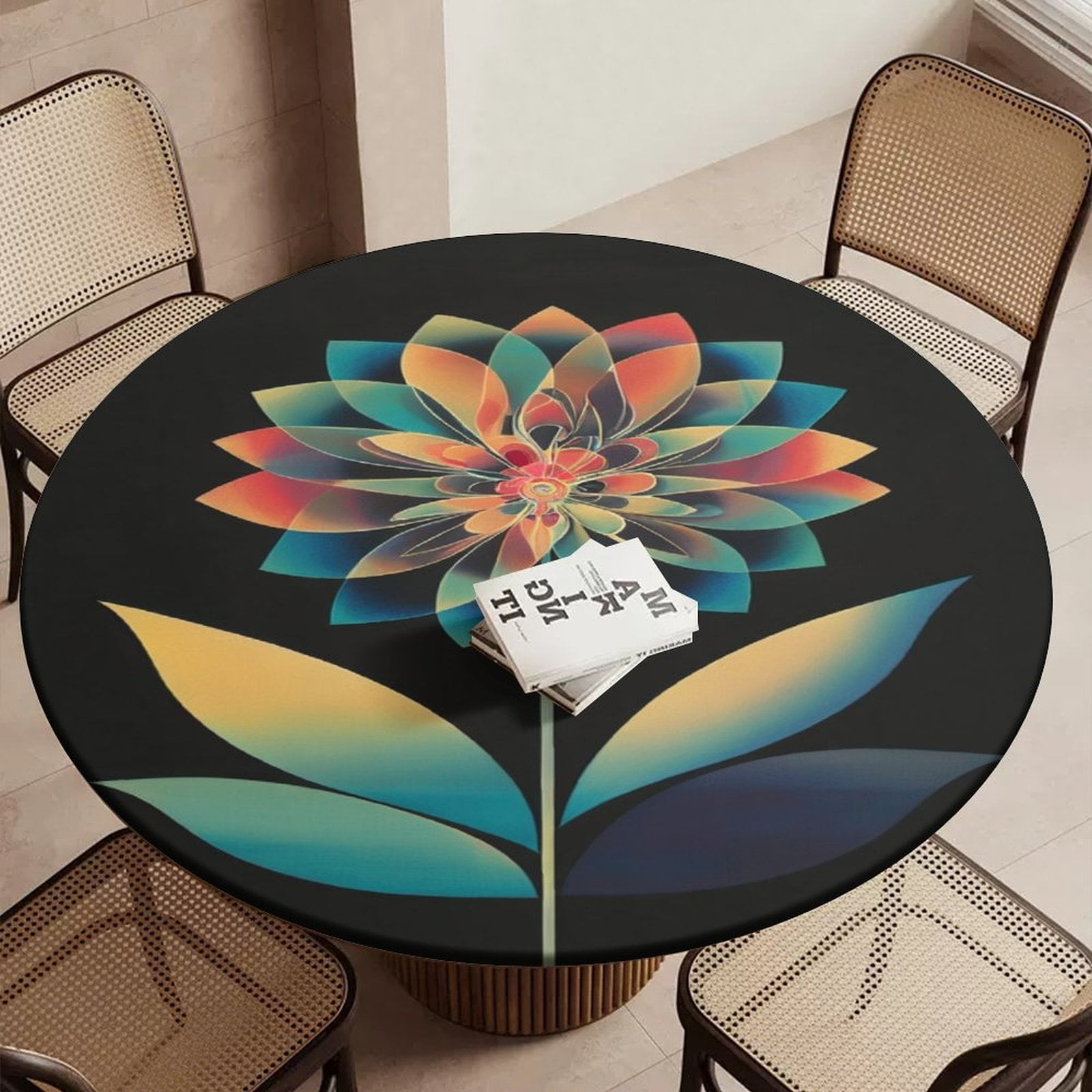 Abstract Floral Bloom Round Table Cover Kitchen Printed Waterproof ...