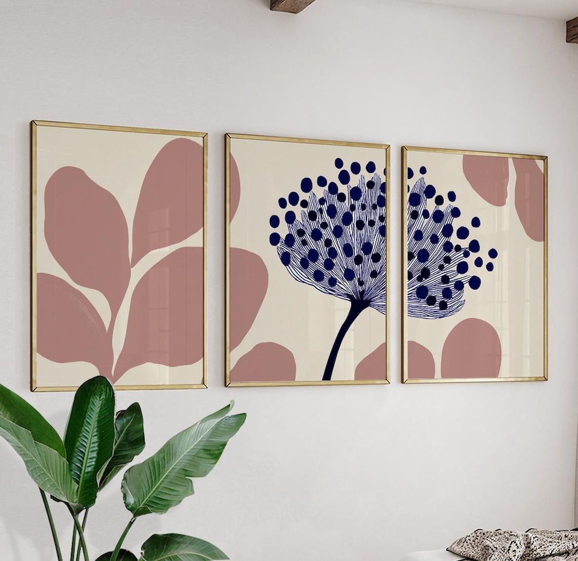 Abstract Floral Blue Botanical Triptych Set 3 Unframed Paper Print ...