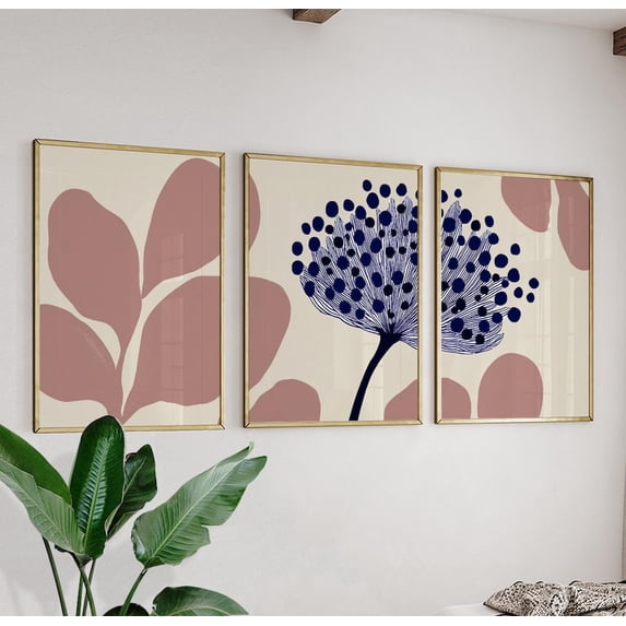 Abstract Floral Blue Botanical Triptych Set 3 Unframed Paper Print ...