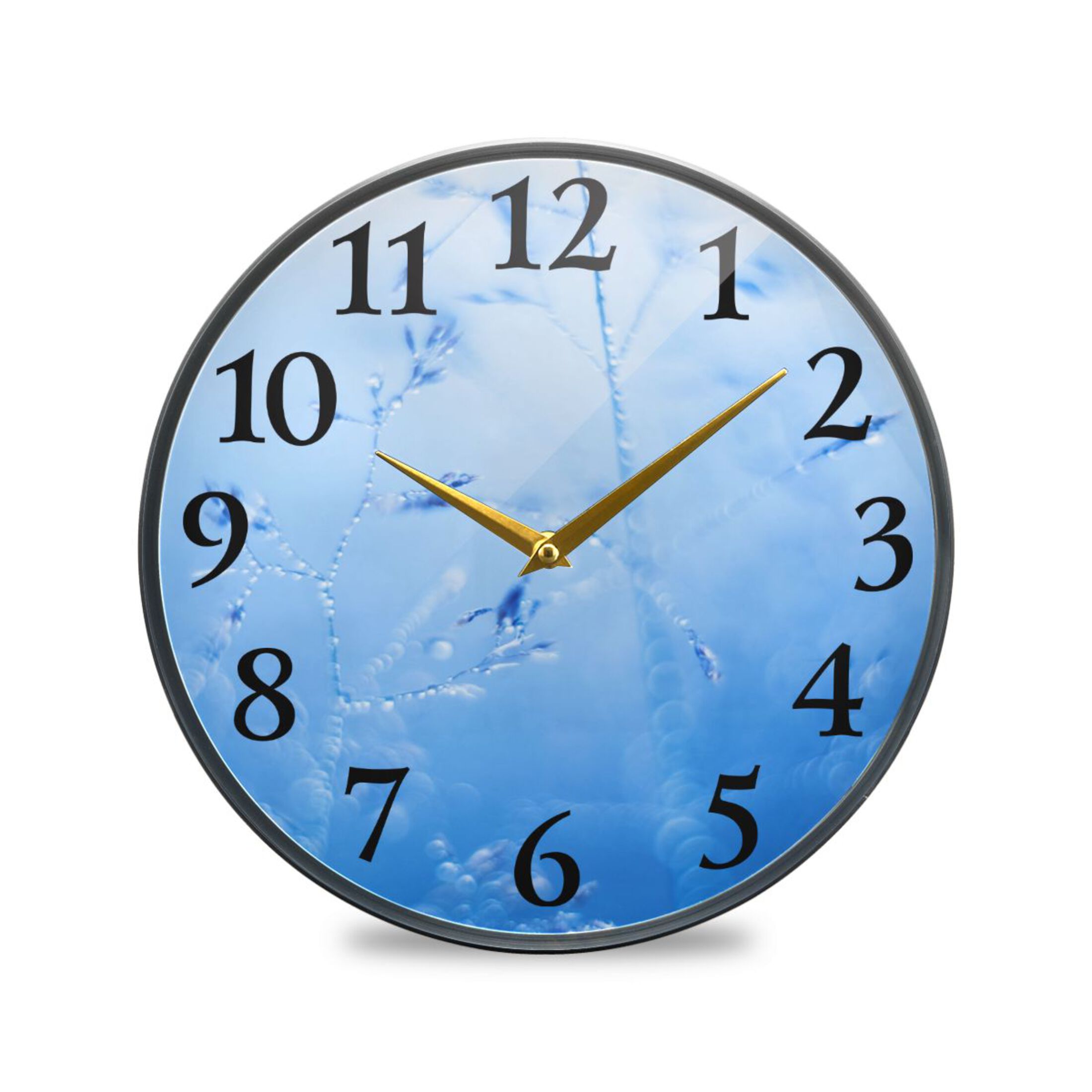 Abstract Floral Blue Wall Clocks Battery Operated 11.9 Inch Round Clock ...