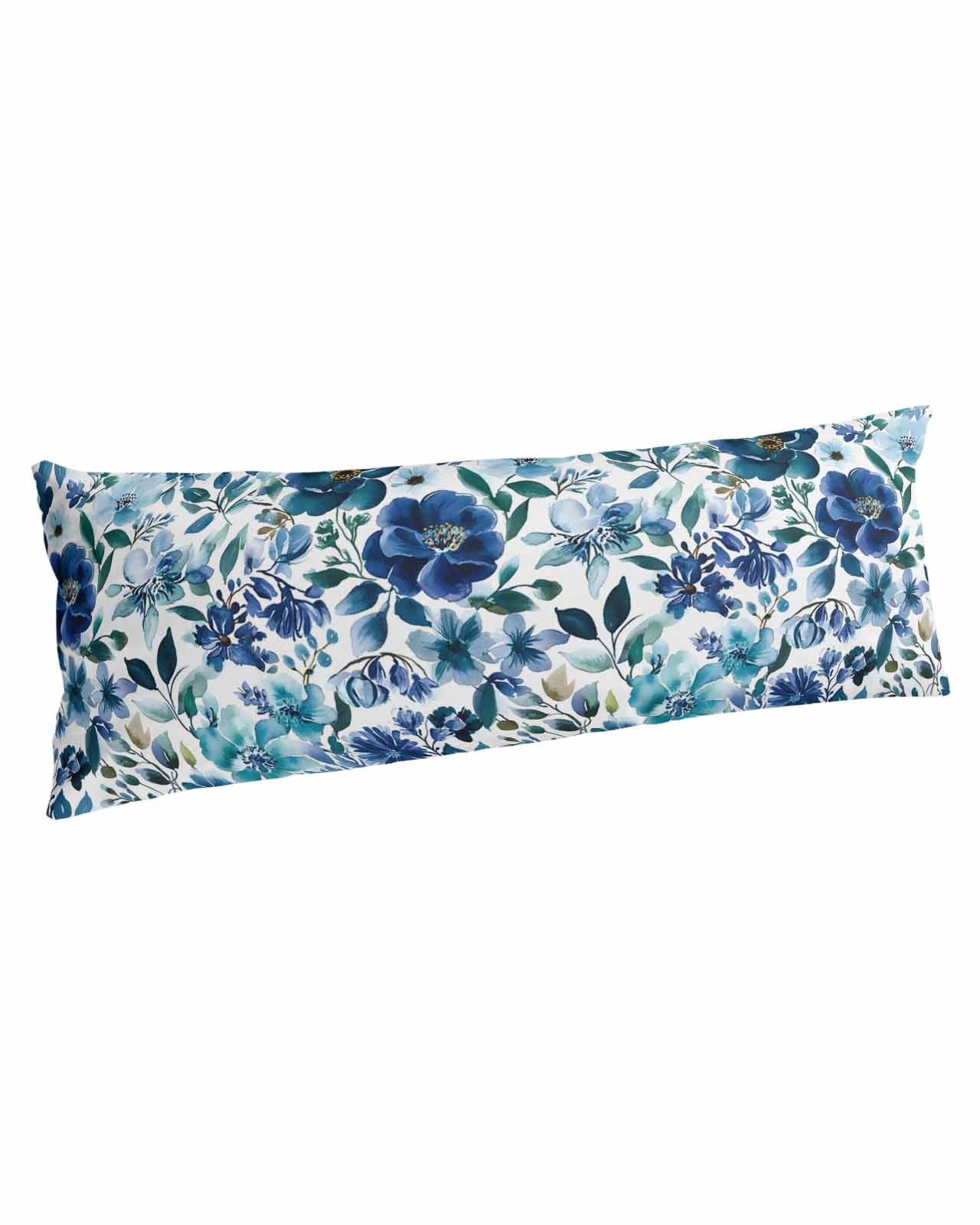 Abstract Floral Body Pillow Covers, Blue Flowers Retro Country ...