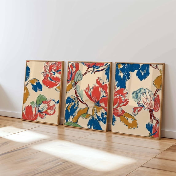 Abstract Floral Bold Modern Home Decor Set 3 Stretched Canvas 8x12 ...