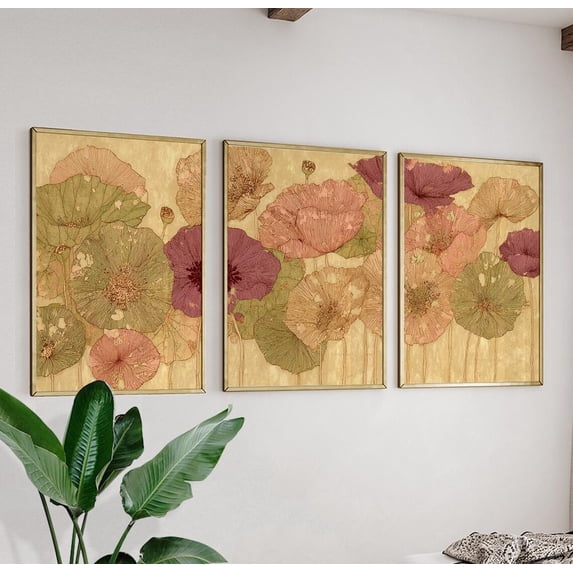 Abstract Floral Botanical Earth Tone Line Art Set 3 Unframed Paper ...