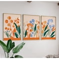 Abstract Floral Botanical Terracotta Blue Modern Set 3 Unframed Paper ...
