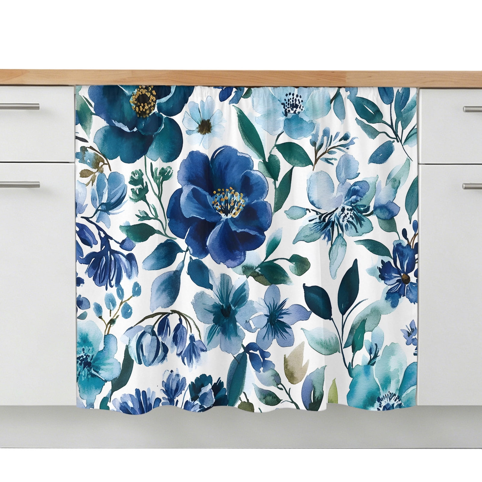 Abstract Floral Cabinet Curtains 28"W x 35"L,Dustproof Sink Skirt ...