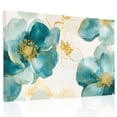 Abstract Floral Canvas Print Wall Art, White Green Flower Gold Line ...