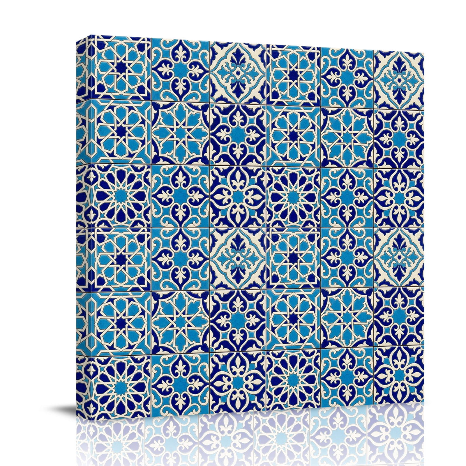 Abstract Floral Canvas Wall Art for Living Room, Retro Navy Blue ...