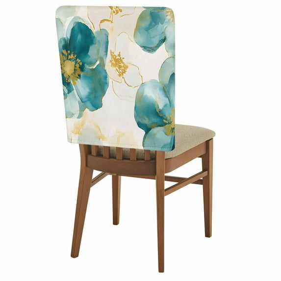 Abstract Floral Chair Back Covers Set of 8, White Green Flower Gold ...