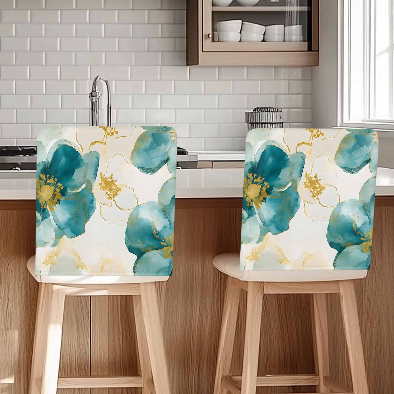 Abstract Floral Chair Covers Set of 6 White Green Flower Gold Line ...