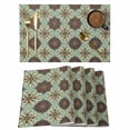 Abstract Floral Cotton Linen Placemats Set of 12, Vintage Turquoise ...