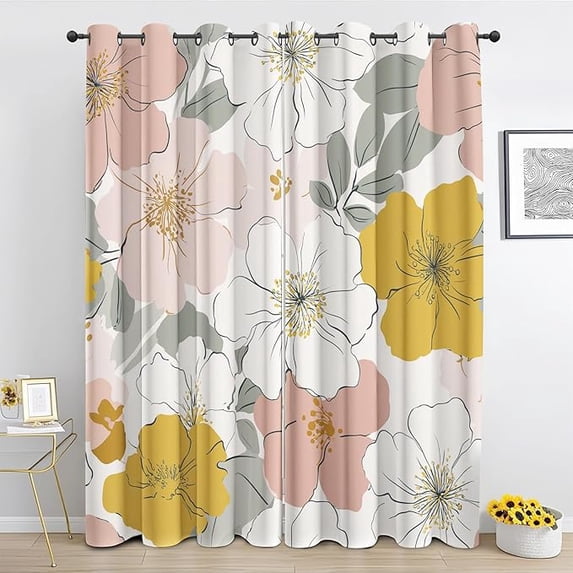 Abstract Floral Curtains, Boho Botanical Blackout Curtains for Bedroom ...
