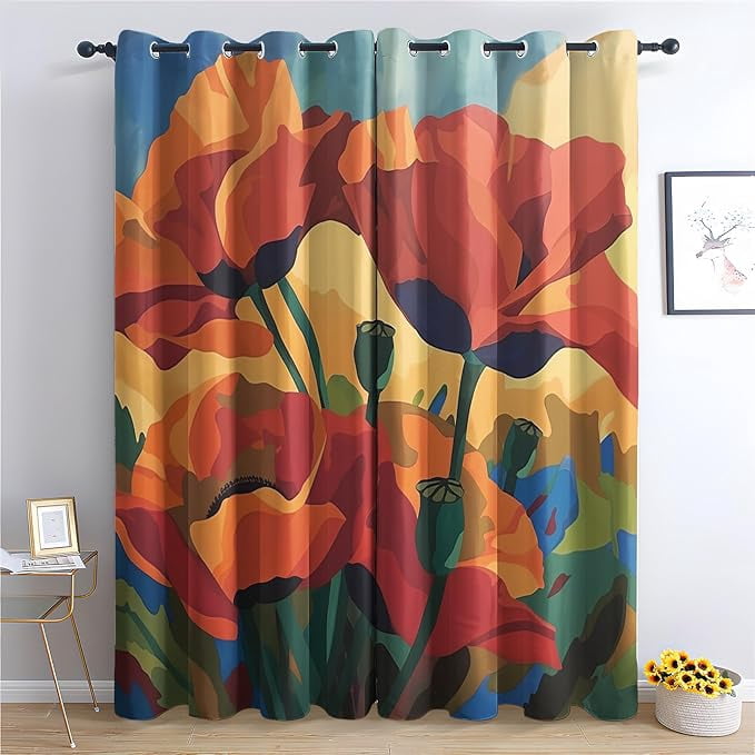 Abstract Floral Curtains, Flower Blackout Curtains for Living Room ...