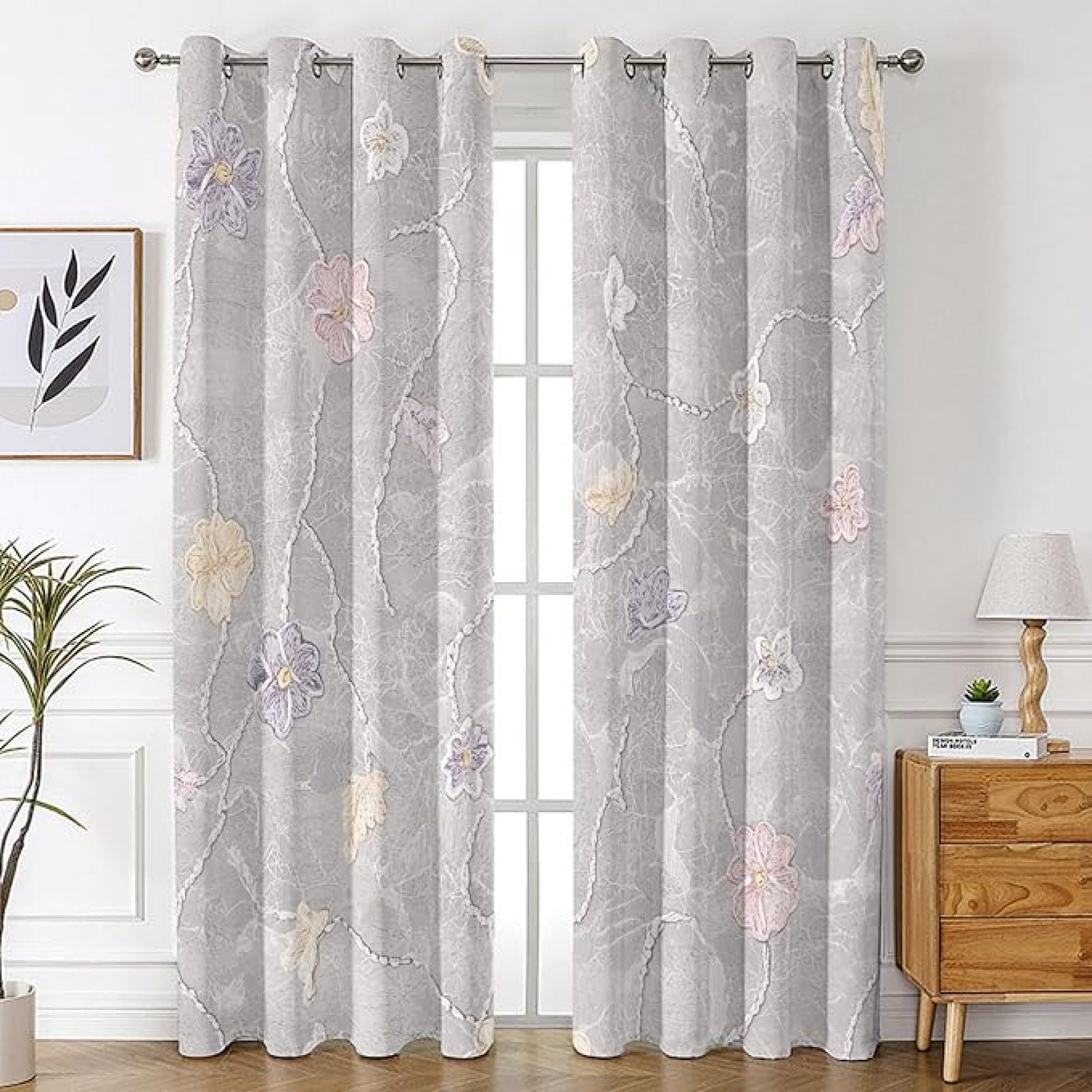 Abstract Floral Curtains, Flower Blackout Curtains, Modern Curtains For ...